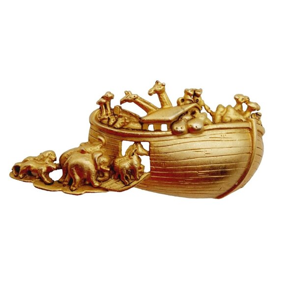 Ajc | Jewelry | Ajc Noah Ark Gold Tone Brooch Pin Signed Vintage | Poshmark